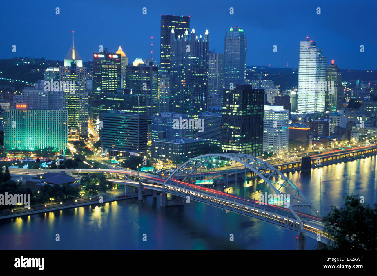 Pittsburgh Monogahela River river flow at night night Skyline Downtown ...