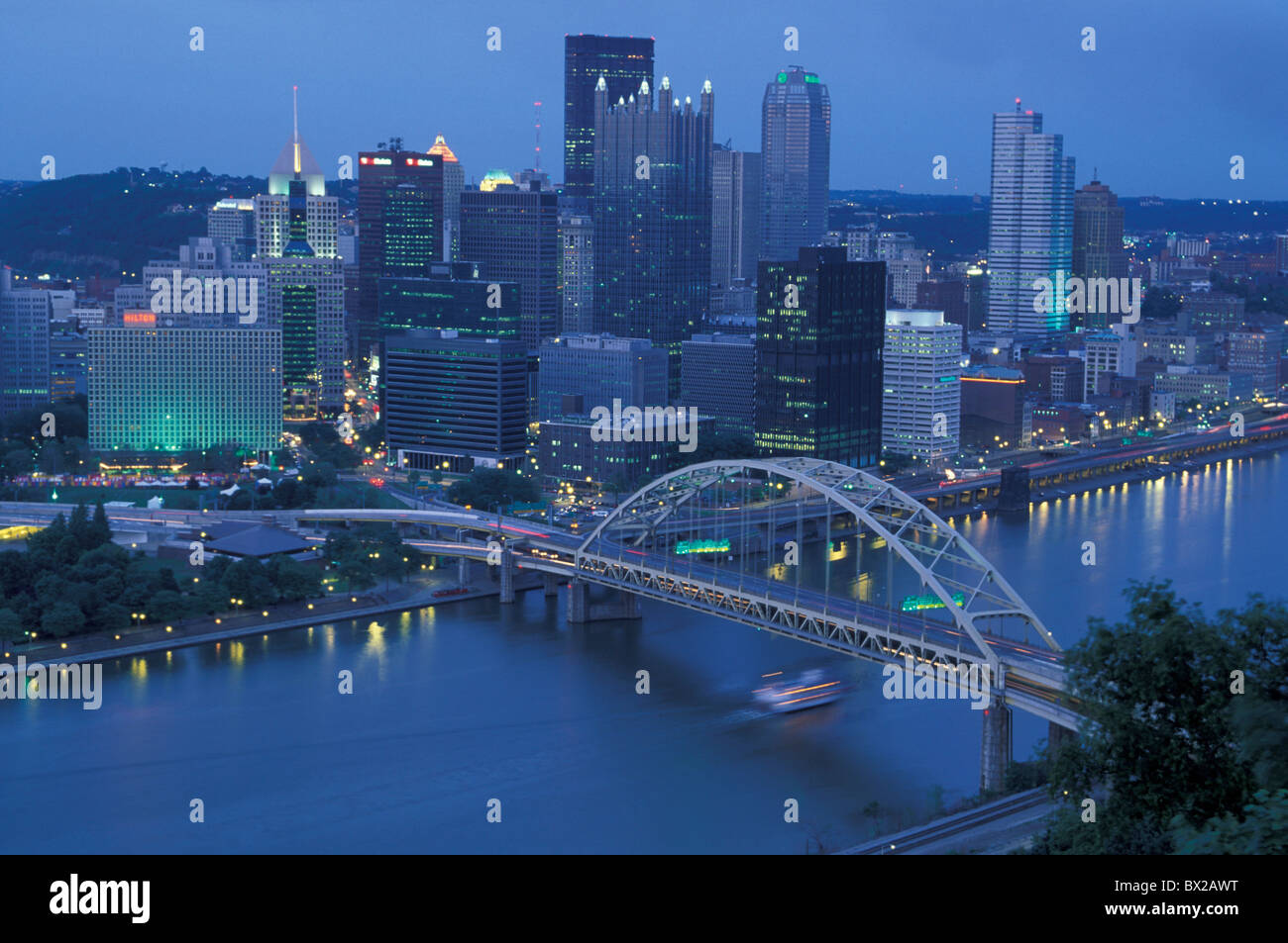 Pittsburgh Monogahela River river flow at night night Skyline Downtown ...