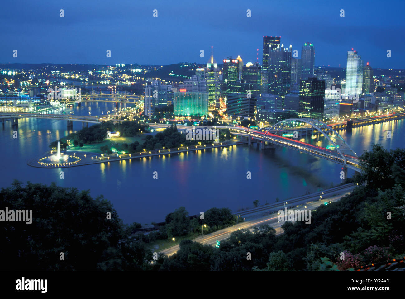 Pittsburgh Monogahela River river flow at night night Skyline Downtown ...