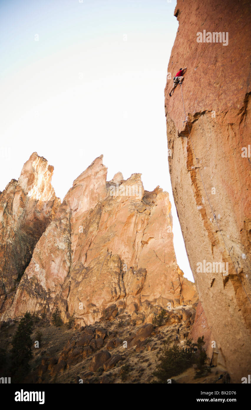 A man climbing "Scar Face", a very difficult (5.13d) climbing route at ...
