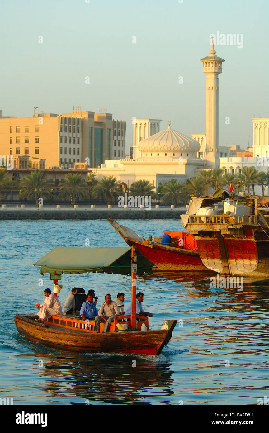 Dubai harbour port ferry ferryboat ships mood Dhow Wharfage Dubai Creek ...