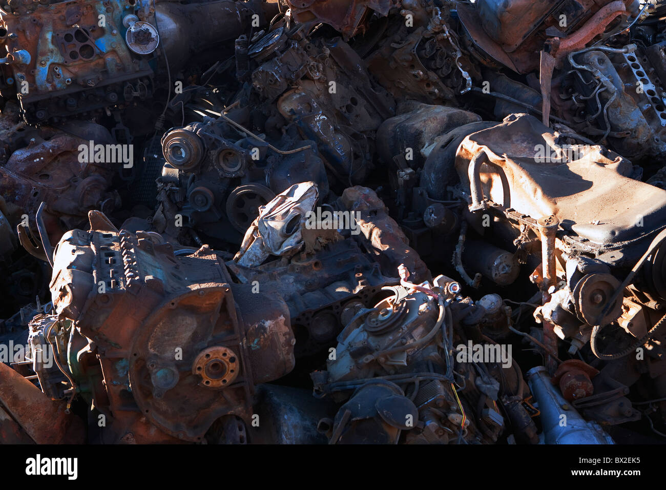 Old engines are piled up ready for the scrap yard in the south western ...