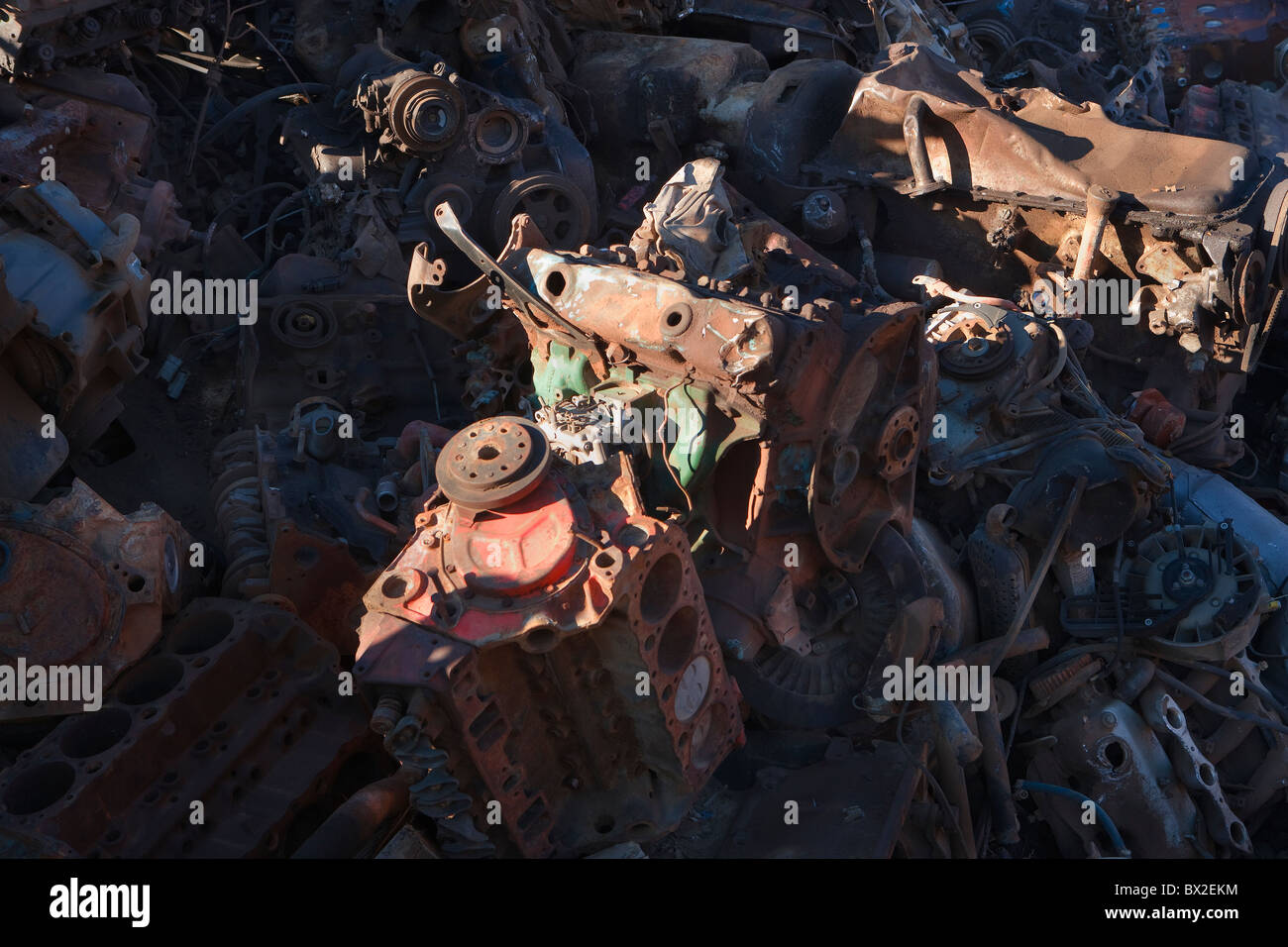 Old engines are piled up ready for the scrap yard in the south western ...
