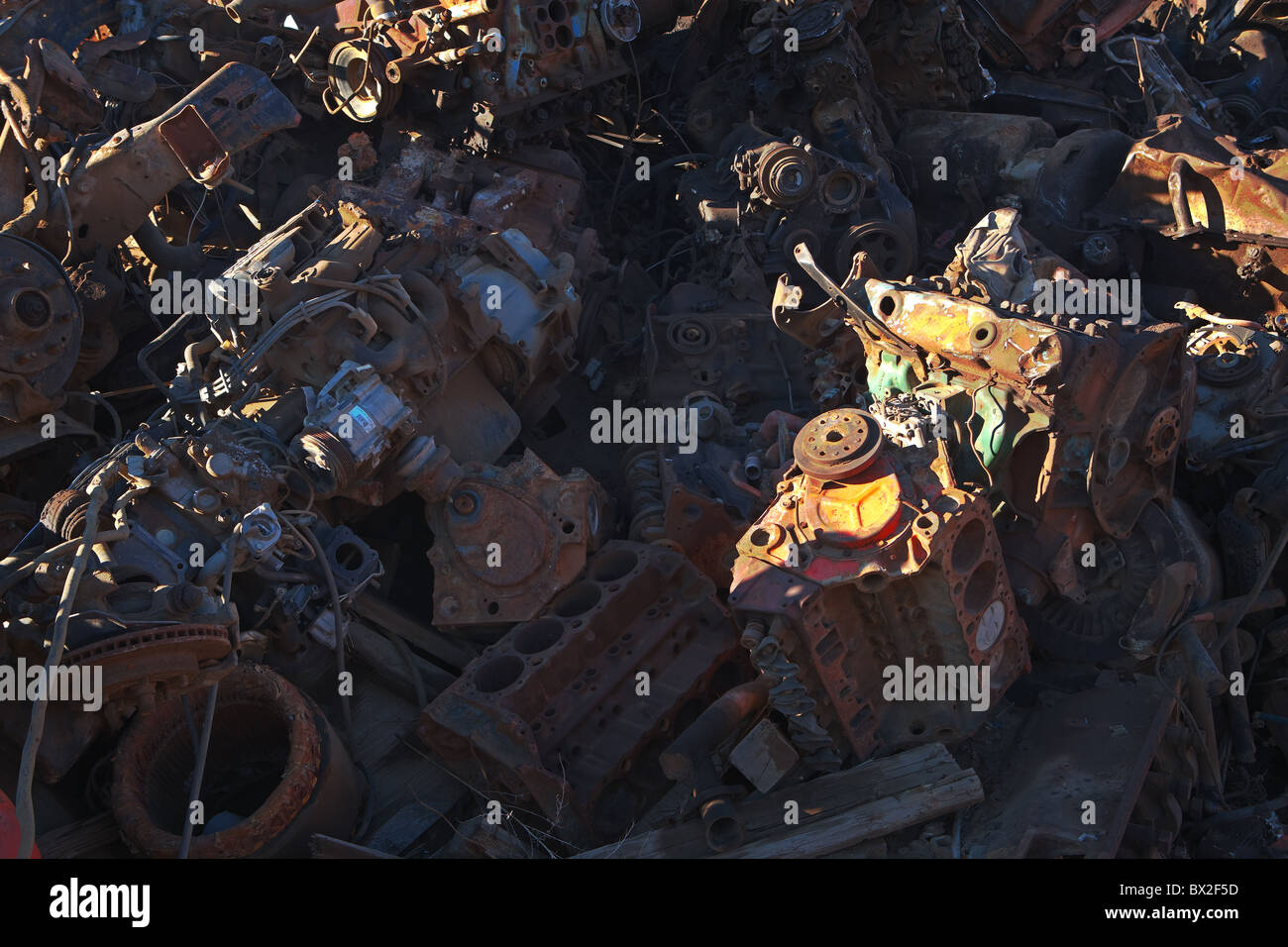 Old engines are piled up ready for the scrap yard in the south western ...