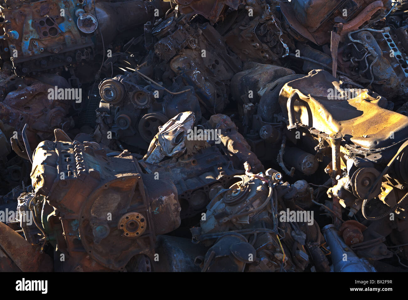Old engines are piled up ready for the scrap yard in the south western ...