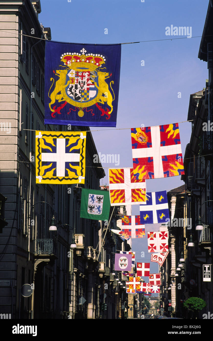 city flags Italy Europe Piedmont street Torino town Turin Torino via ...