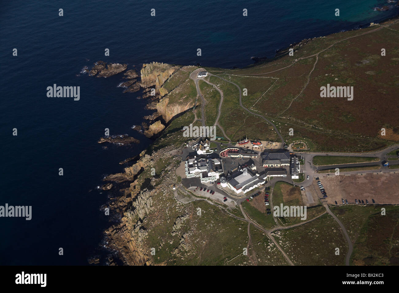 Aerial view from Scillies helicopter of Lands End Cornwall UK Stock ...