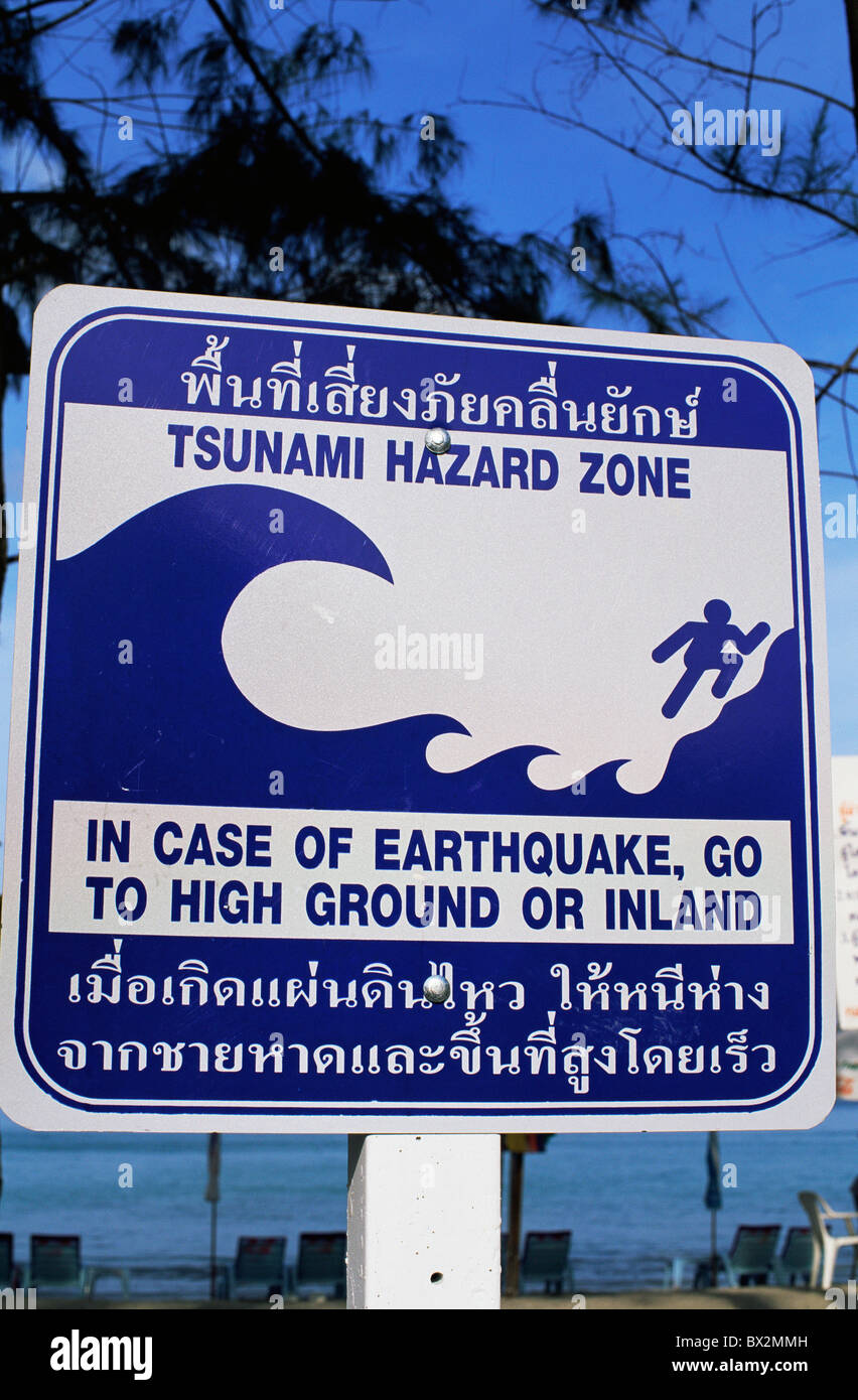 Asia Thailand Phuket Kamala Beach Tsunami Warning Sign Post Tsunami ...