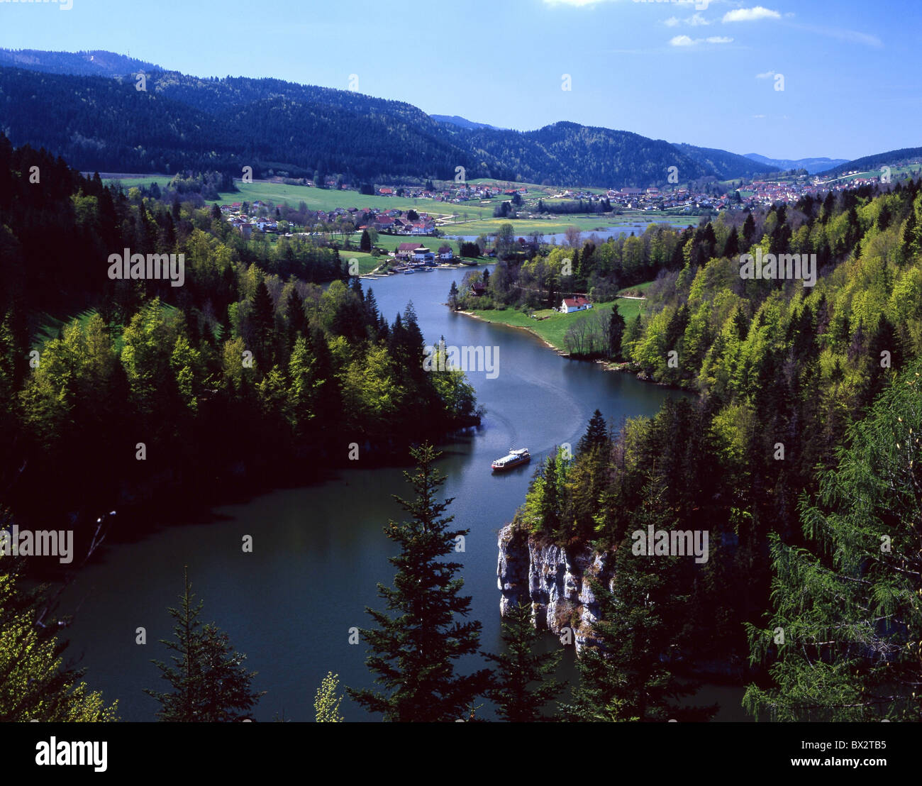 scenery landscape Lac of the Brenets lake river Doubs canton Neuchâtel ...