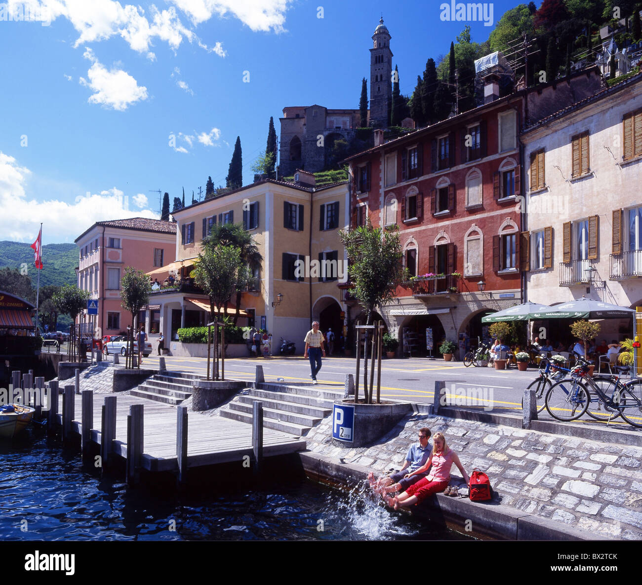 Morcote lake promenade Lago di Lugano lake of Lugano bicycle bike ...
