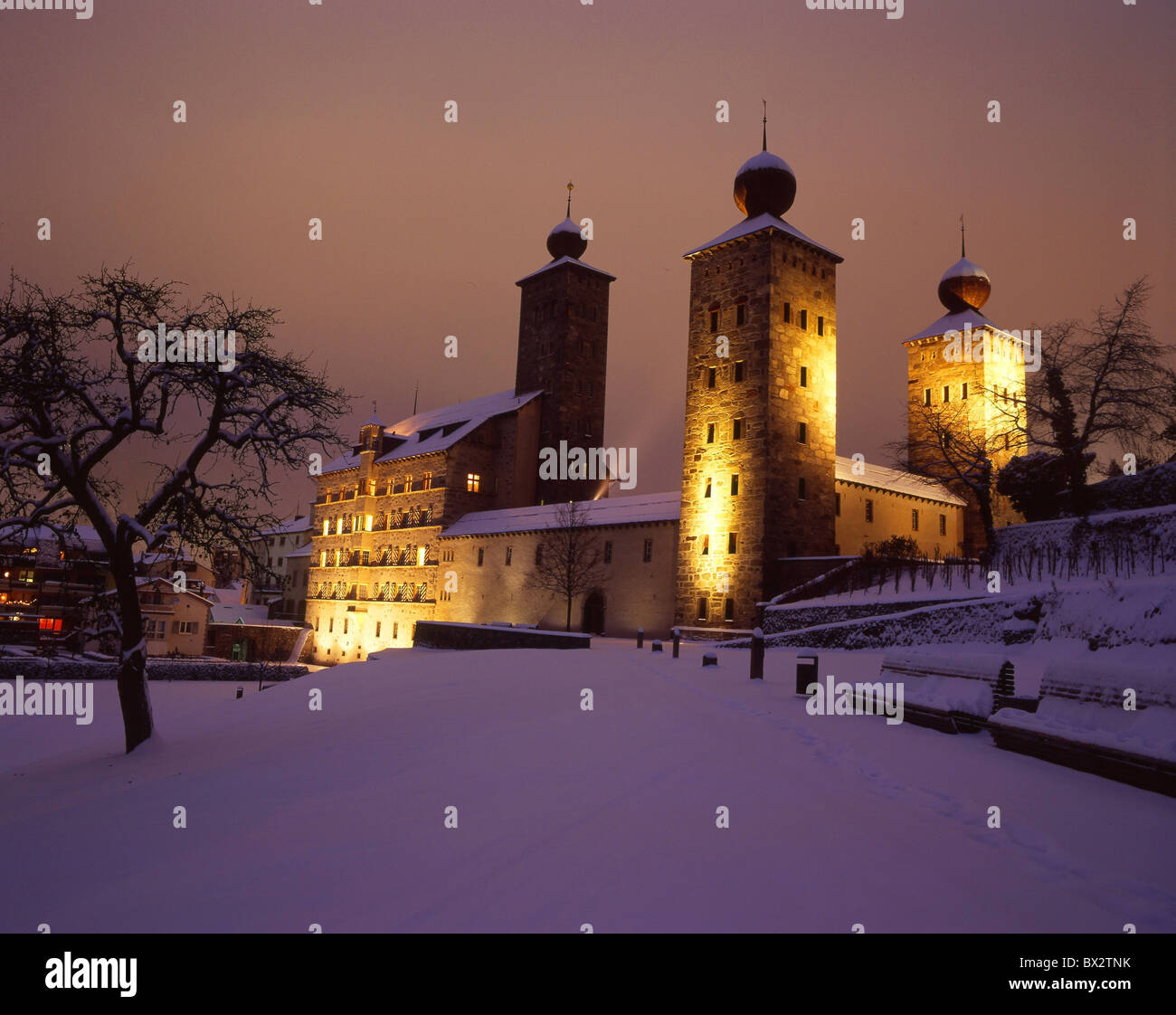 Stockalper palace Brig at night night Stockalper illuminated winter ...