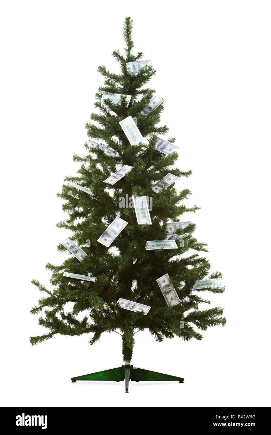 Festive evergreen tree decorated Cut Out Stock Images & Pictures - Alamy