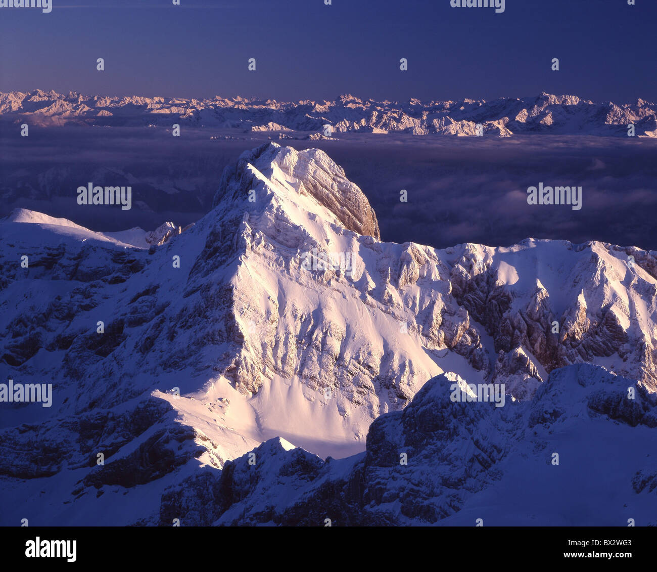 scenery landscape View from Santis Altmann mood dusk twilight Alpstein ...