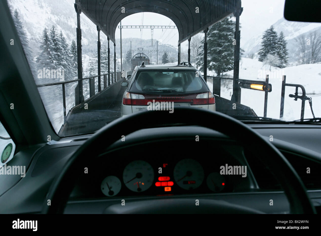 cars on train Lotschberg winter carriage car automobile passenger car ...
