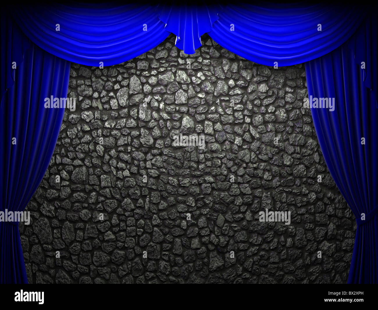 blue velvet curtain opening scene Stock Photo - Alamy