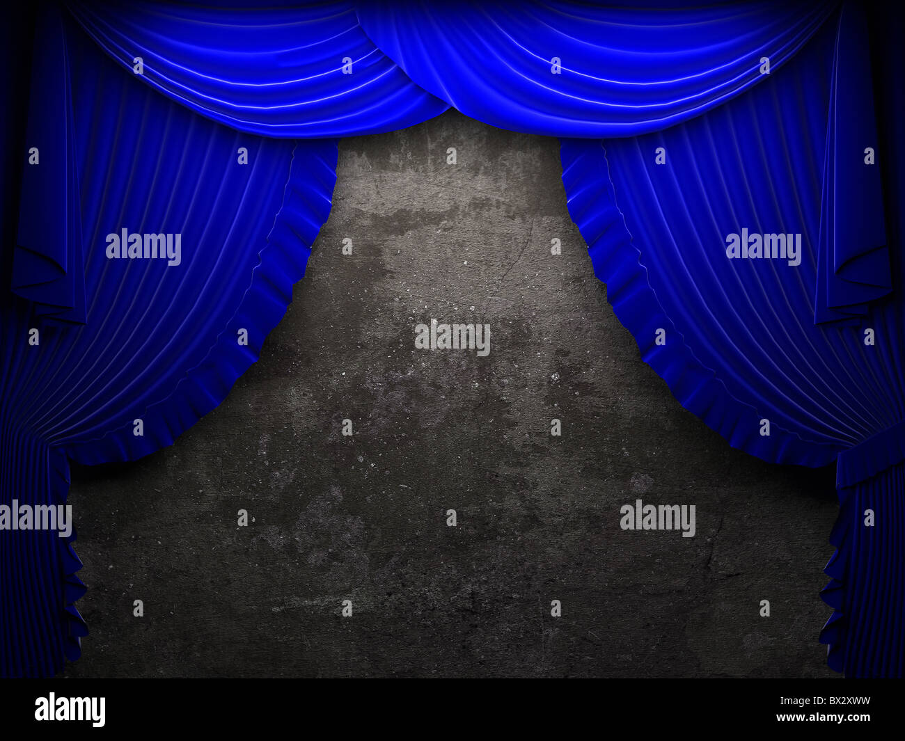 blue velvet curtain opening scene Stock Photo - Alamy