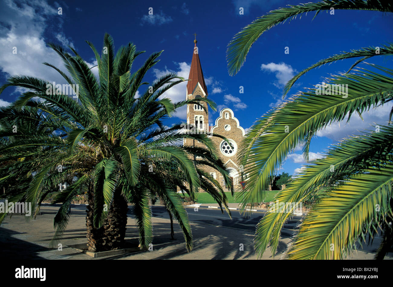 Africa Christ Church Namibia Africa Windhoek palm trees Stock Photo - Alamy
