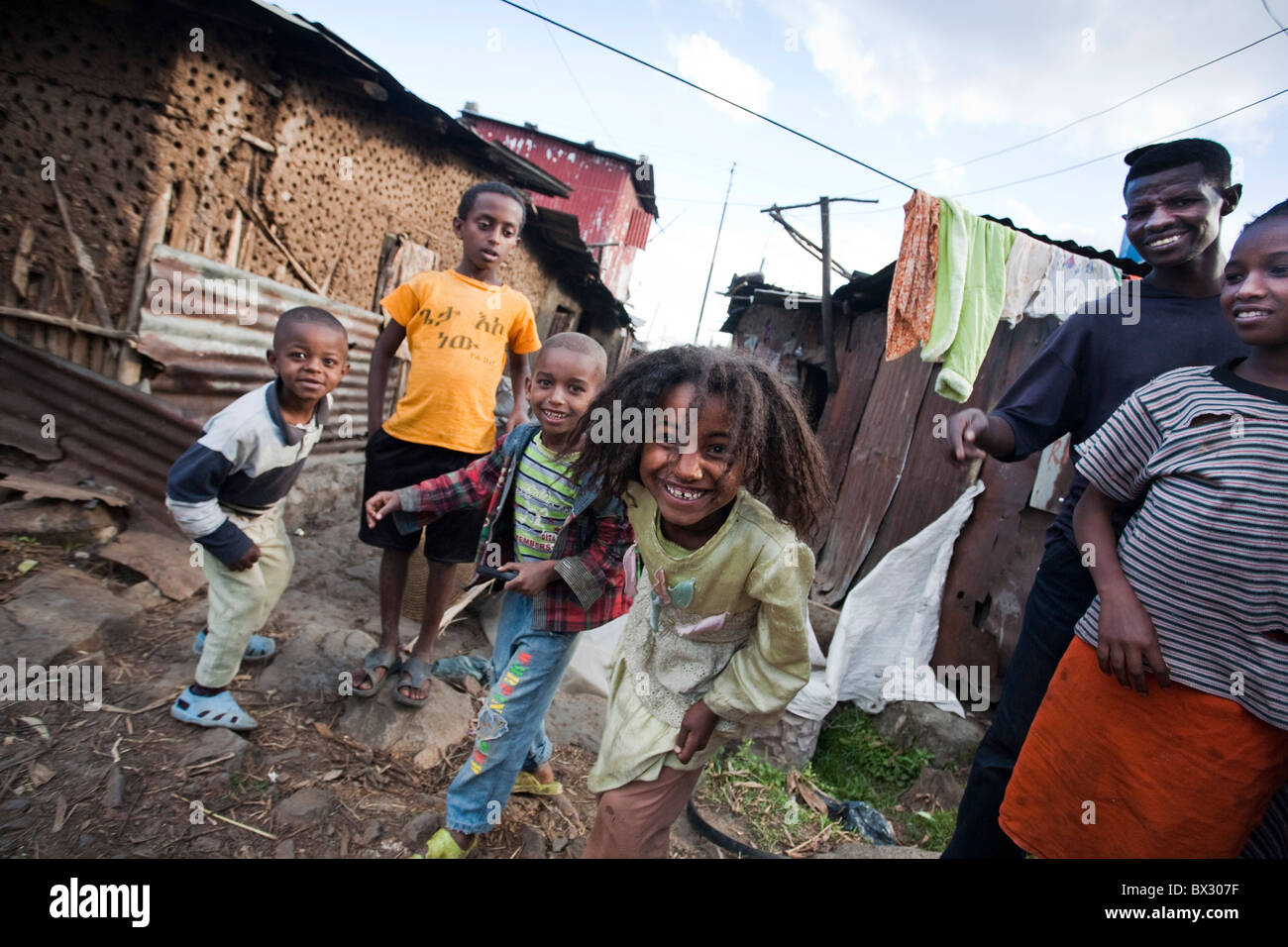 Kids and parents in the slum in Addis Ababa Stock Photo - Alamy