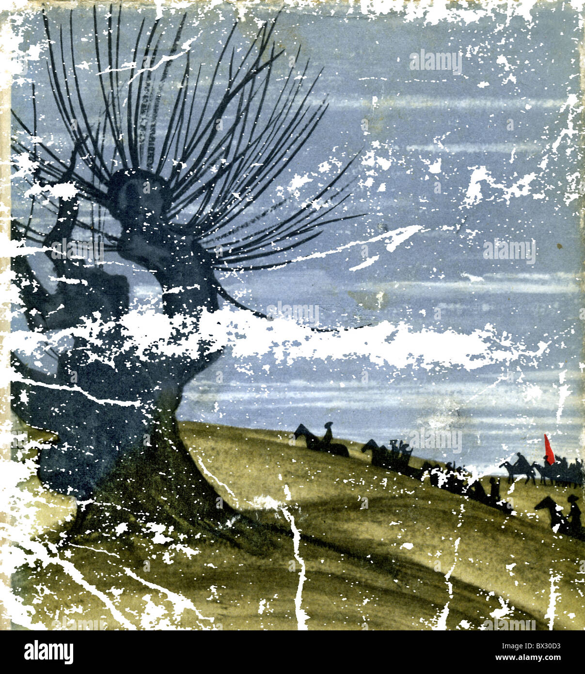 drawing on old spoiled paper Stock Photo - Alamy