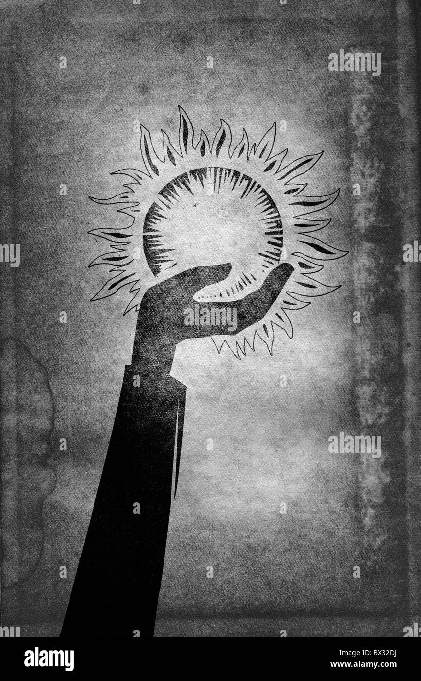Hand background of sun Black and White Stock Photos & Images - Alamy