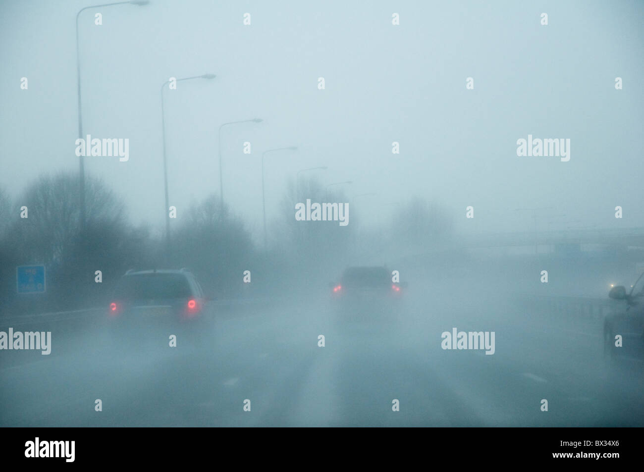 Poor Visibility - drivers view of the motorway/road ahead through ...