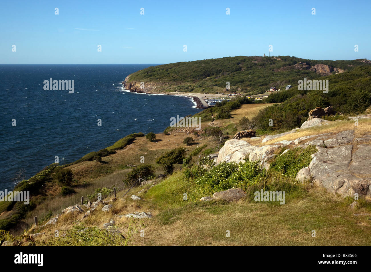 View from Hammershus Fort towards the cliff formation Hammeren ...