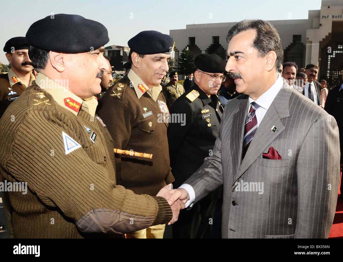 Prime Minister, Syed Yousuf Raza Gilani seen off by the services chiefs ...