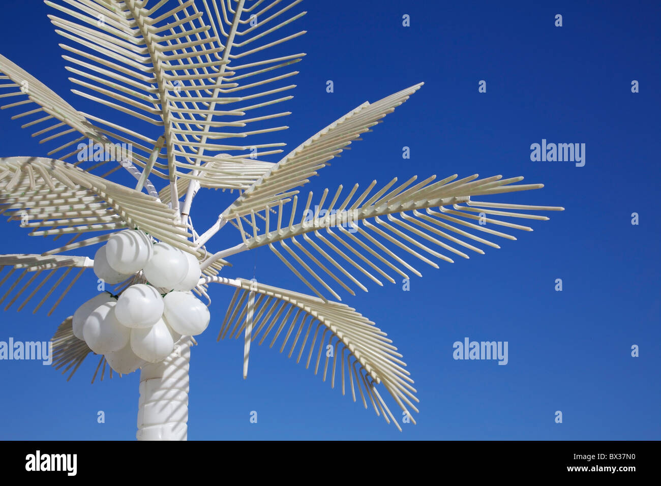 Plastic Palm Tree On Messina Beach; Messina, Sicily, Italy Stock Photo ...