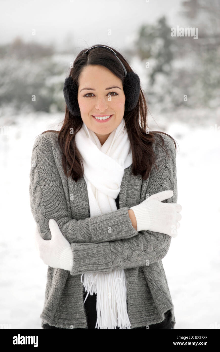 Shivering cold woman outside snow hi-res stock photography and images ...
