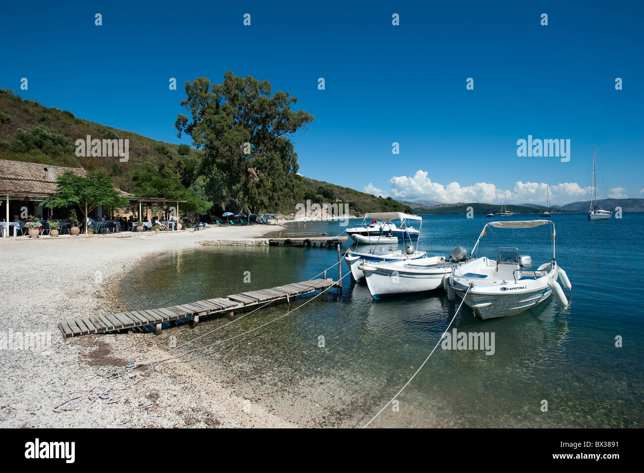 Harbour at Agios Stefanos, Corfu, Greece Stock Photo - Alamy