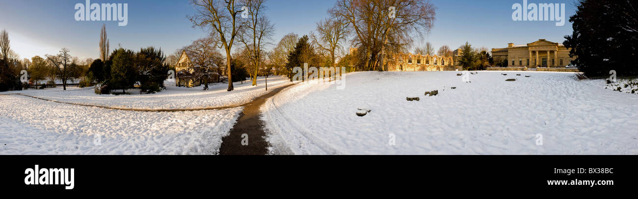 Panoramic view of the Museum Gardens in the snow with St Mary's Abbey ...