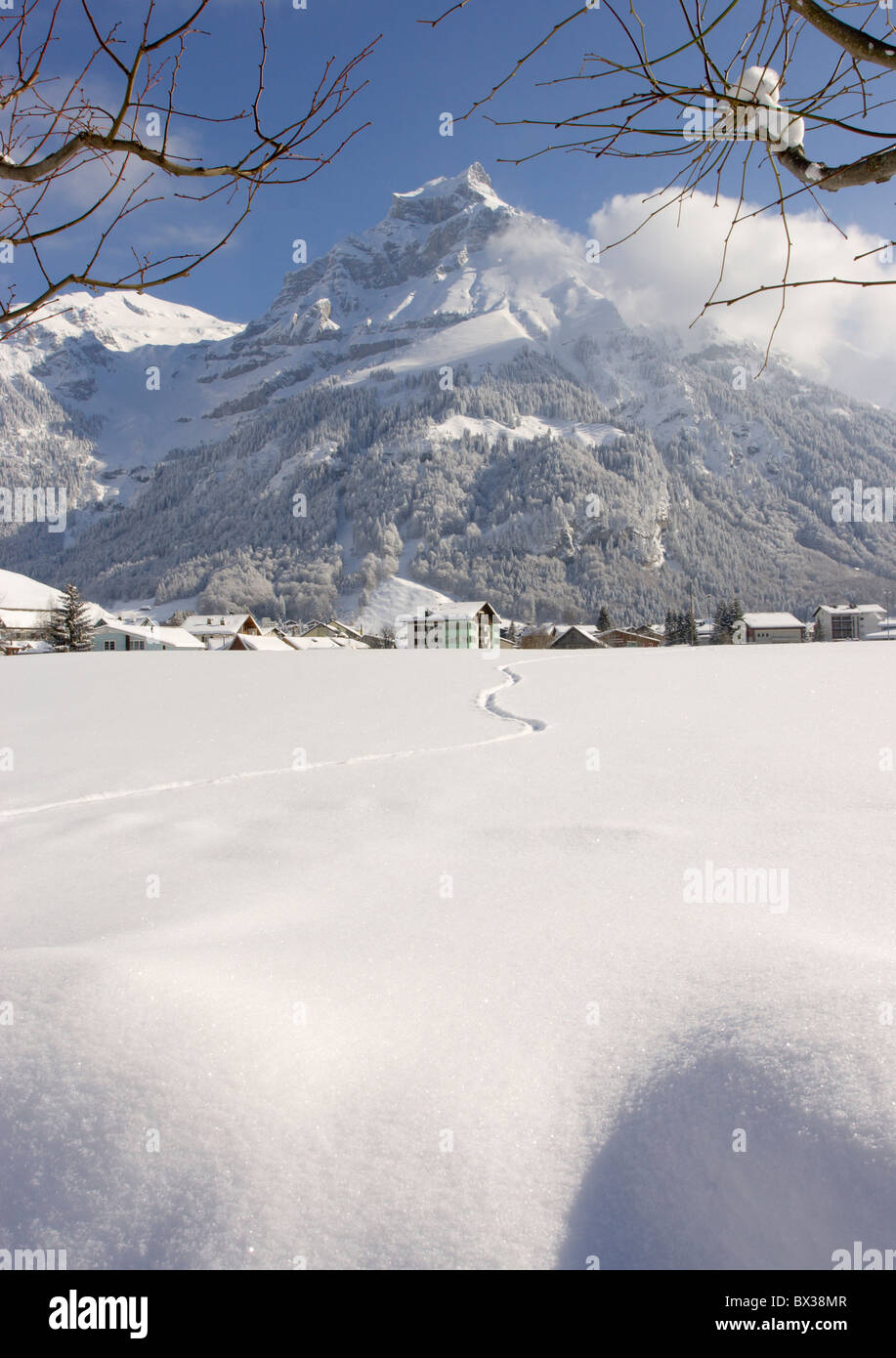 winter Engelberg village valley scenery landscape snow mountains Alps ...
