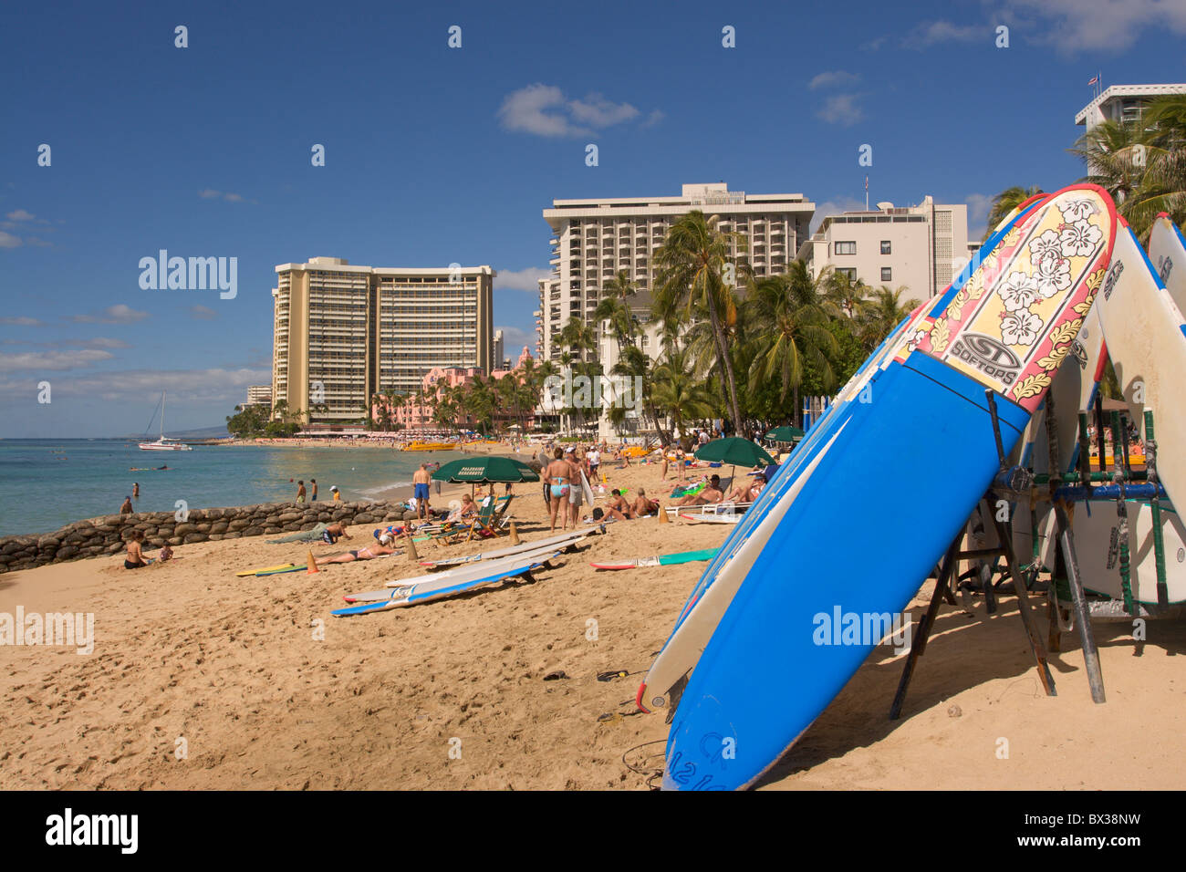 Waikiki Beach Honolulu beach seashore beach tourist surfboards surfing ...