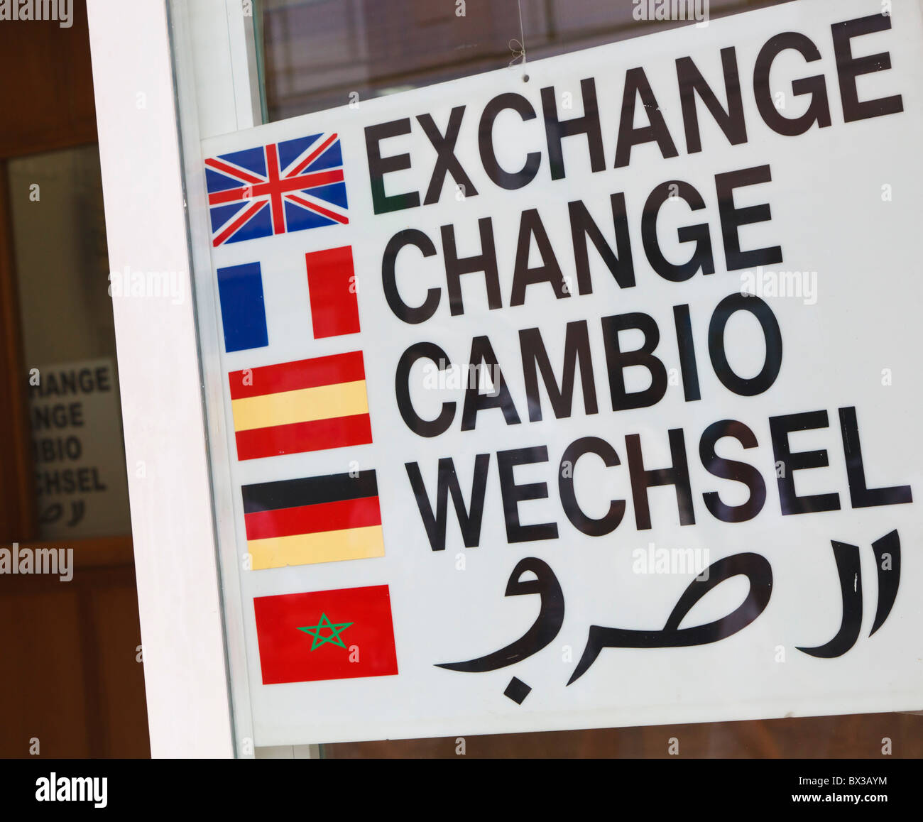 Sign Outside Currency Exchange Shop In English, French, Spanish, German ...