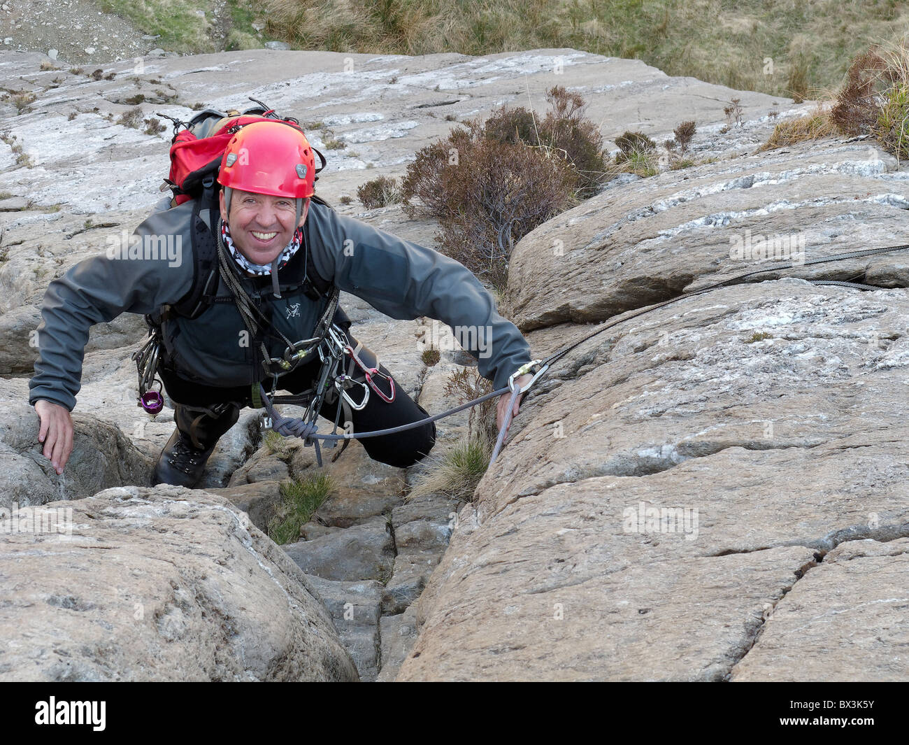 A rock climber on Ordinary Route, Idwal Slabs, Snowdonia Stock Photo ...