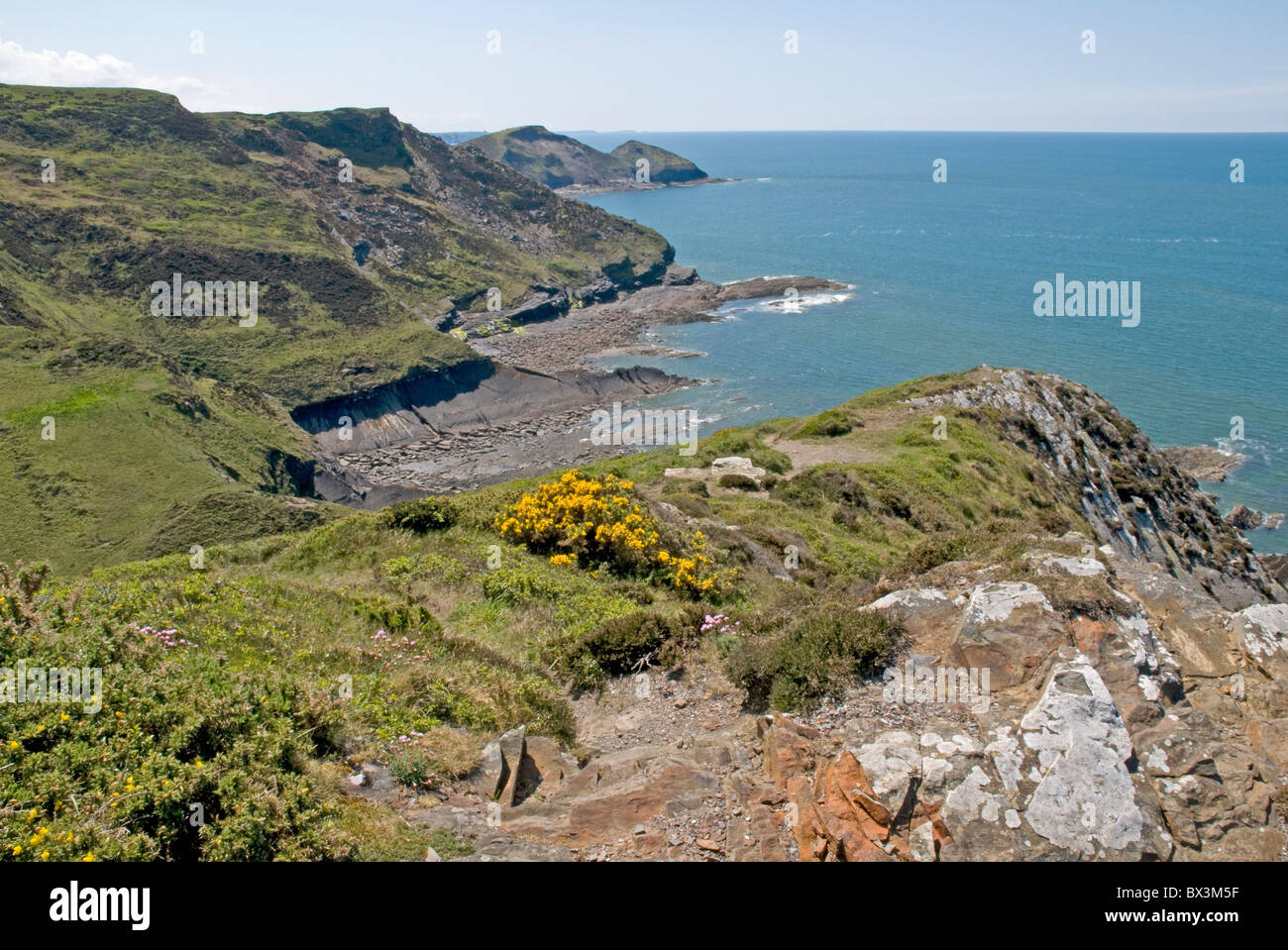 On the coast path near Castle Point in north Cornwall, with Pencannow ...