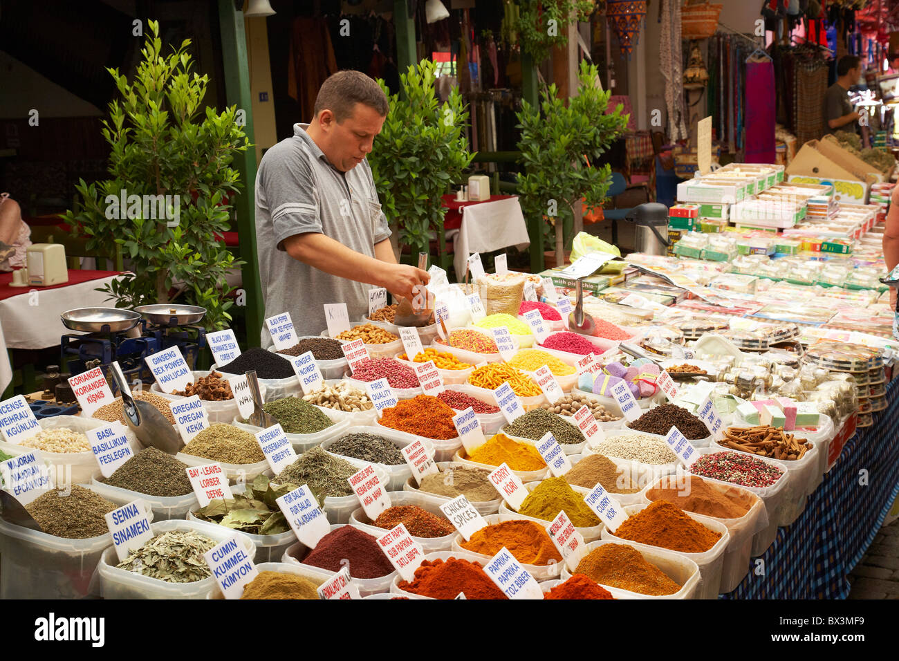 Spice Market Stall, Dalyan, Turkey Stock Photo - Alamy