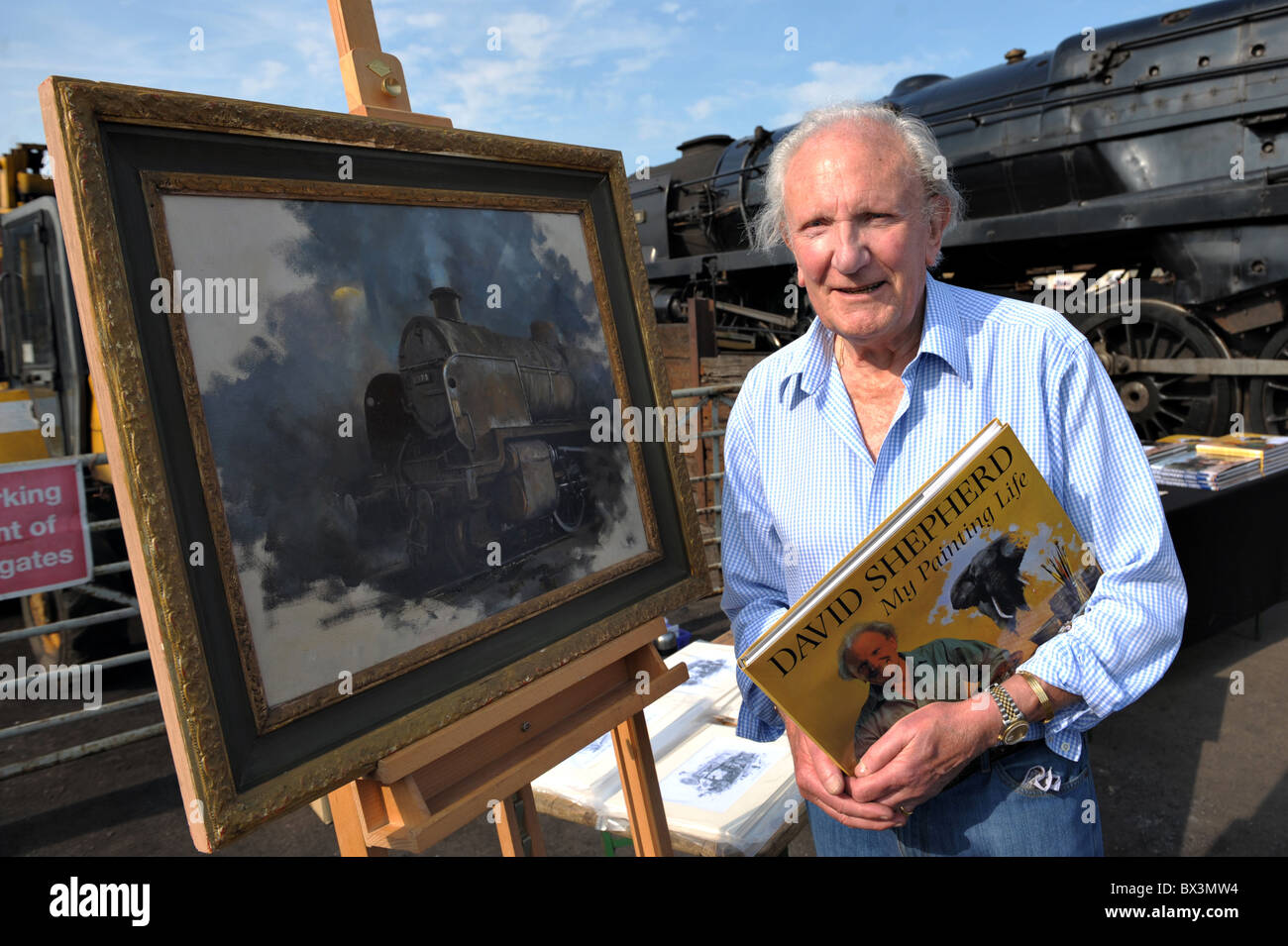 David Shepherd in front of his original steam painting, in front of his ...