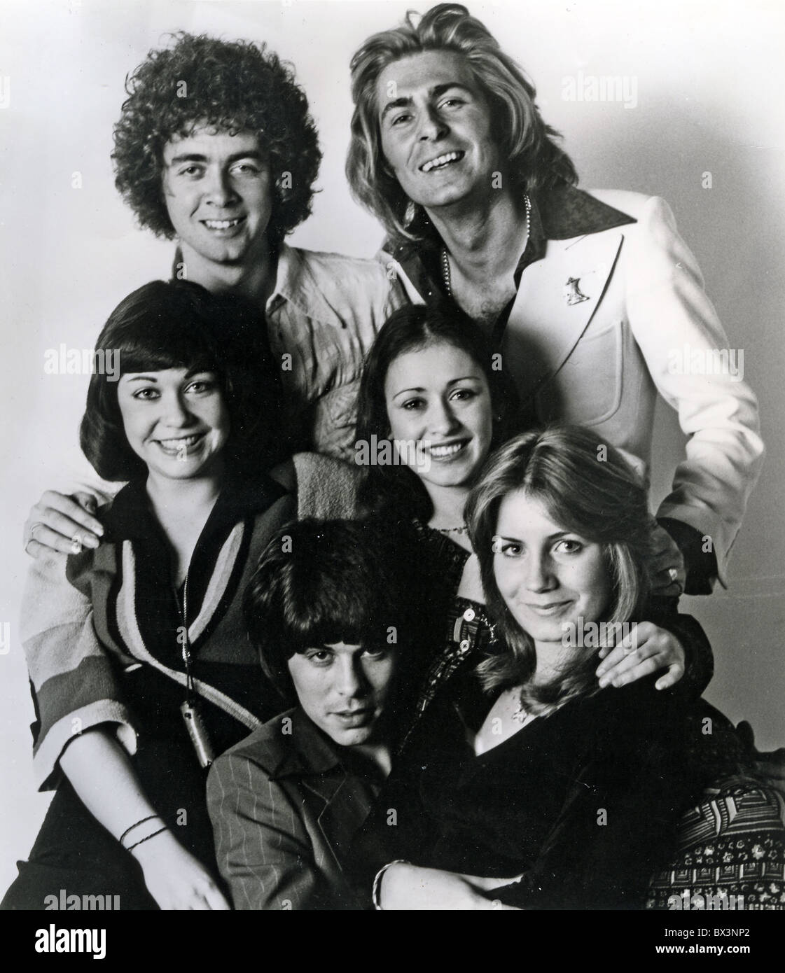 GUYS N DOLLS Promotional photo of UK pop group about 1975 with David Van Day top right and Thereza Bazar right centre Stock Photo Alamy