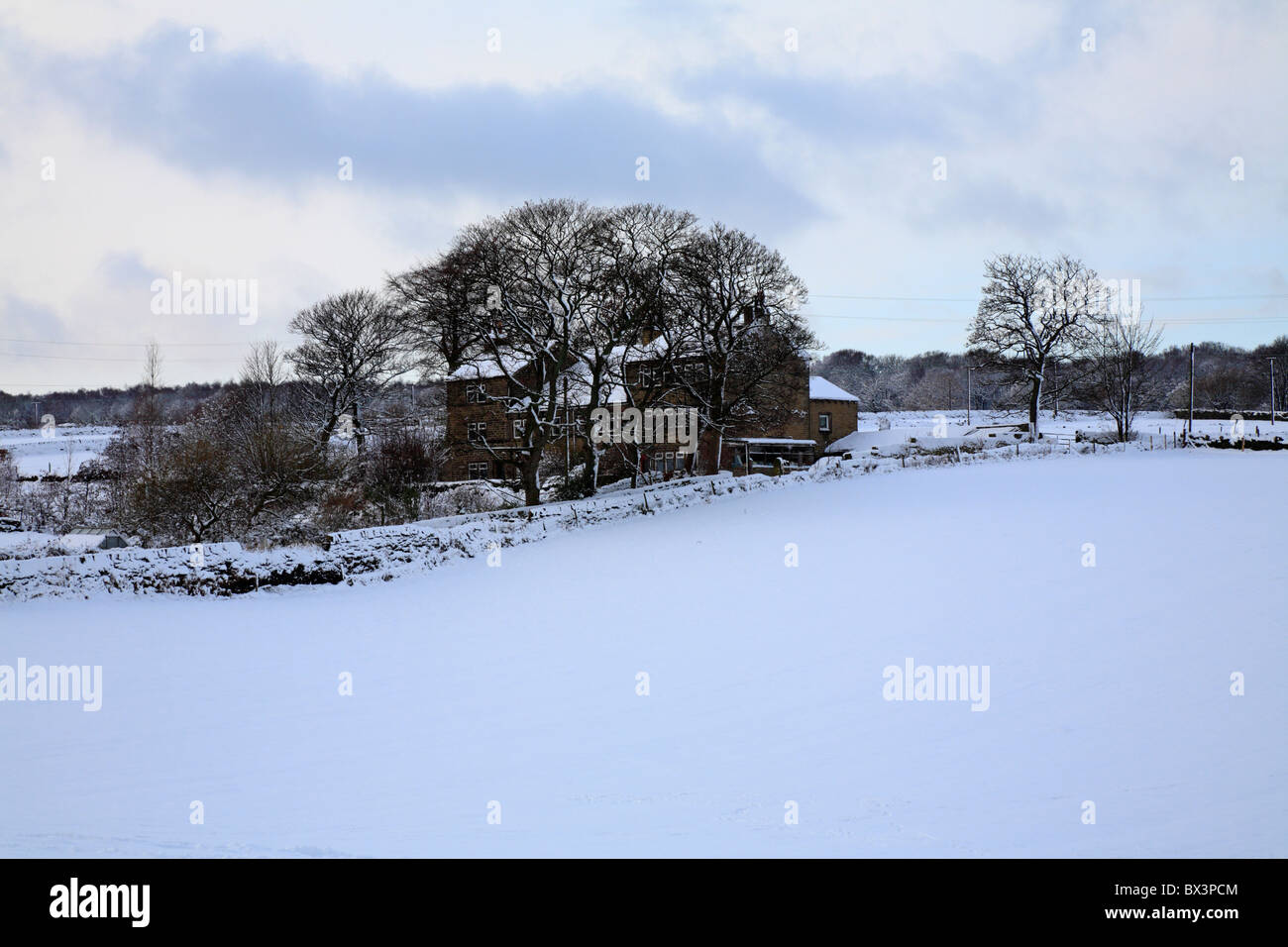 Cottages in deep snow, Honley, Holmfirth, West Yorkshire, England, UK ...