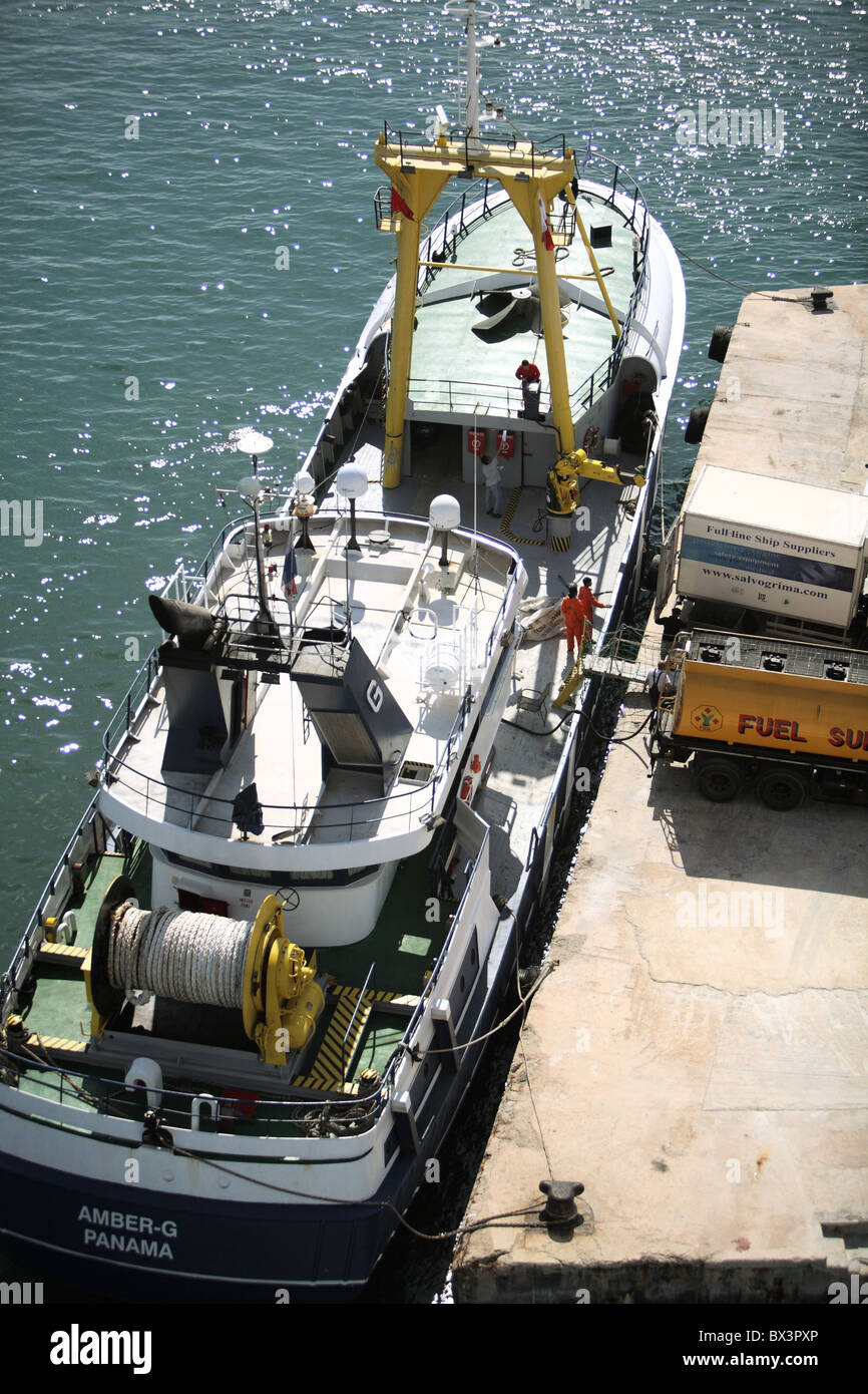 Offshore and support vessel Amber-G replenishing bunkers (fuel) and ...
