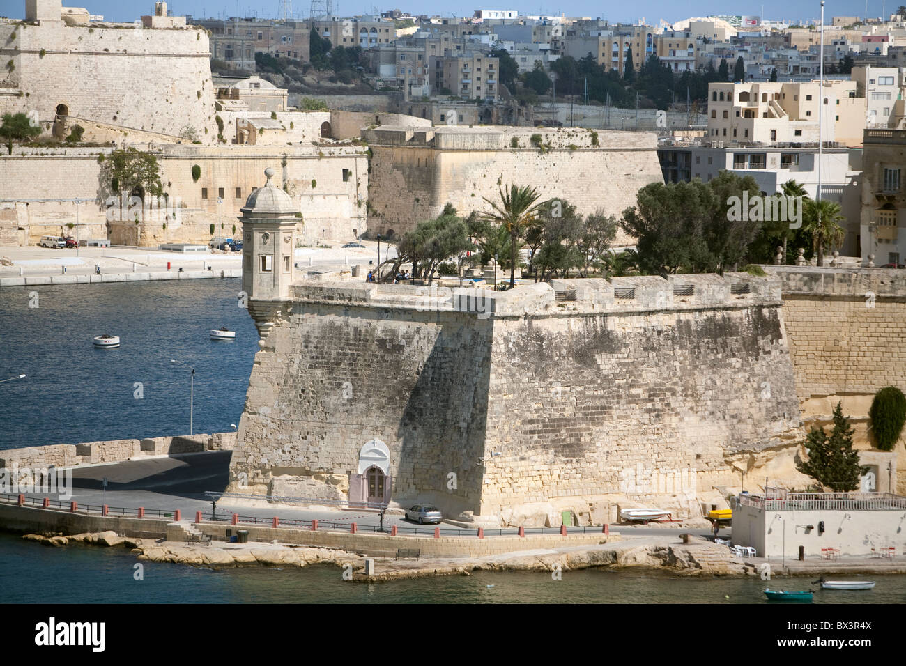 Defensive fortifications of the harbour Valletta Malta Stock Photo - Alamy
