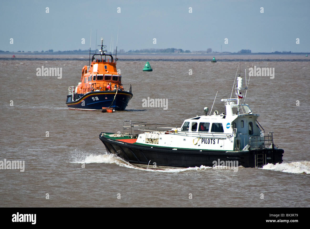 Pilot boat and Lifeboat at Spurn Point (Spurn Head), Yorkshire. UK ...