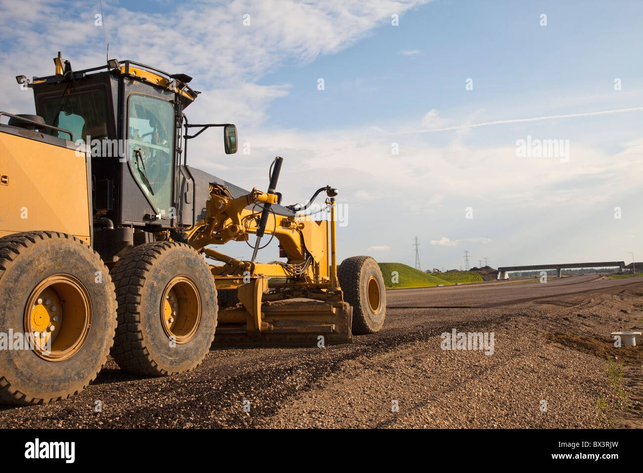 Road Construction Using A Grader; Edmonton, Alberta, Canada Stock Photo ...