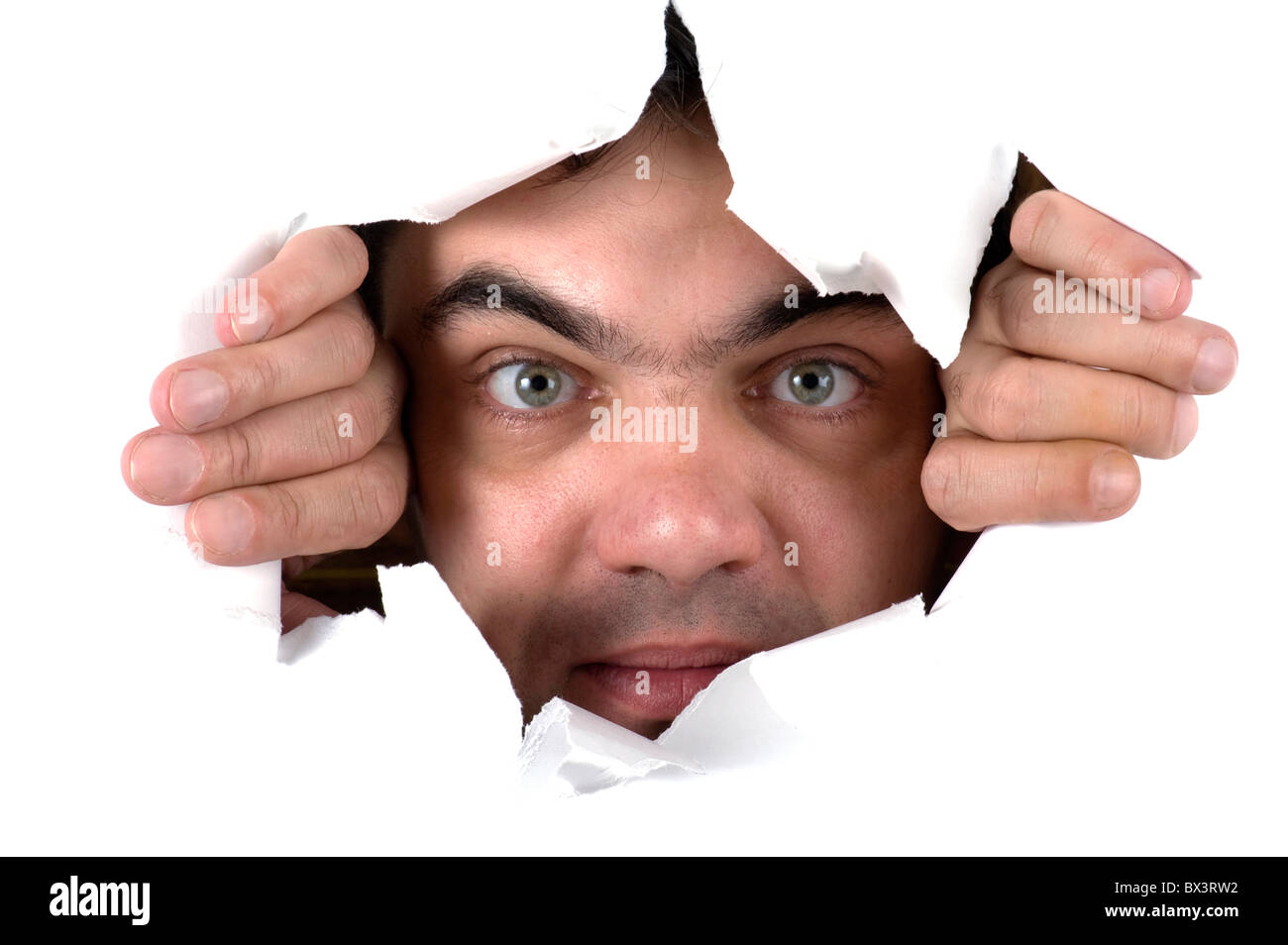 object on white - face on white paper close up Stock Photo - Alamy