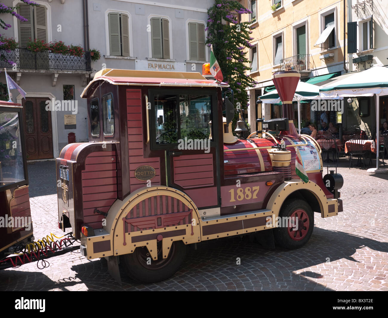 Little Train that tours the town of Gardone Riviera on Lake Garda ...