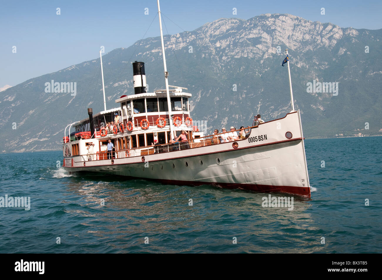 Paddle Steamer ferry on Lake Garda in the north Italian Lakes Stock ...