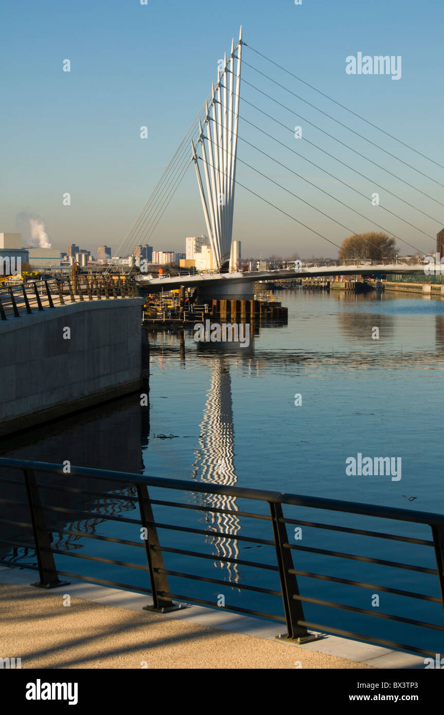 New swing footbridge under construction bridge over the Manchester Ship ...