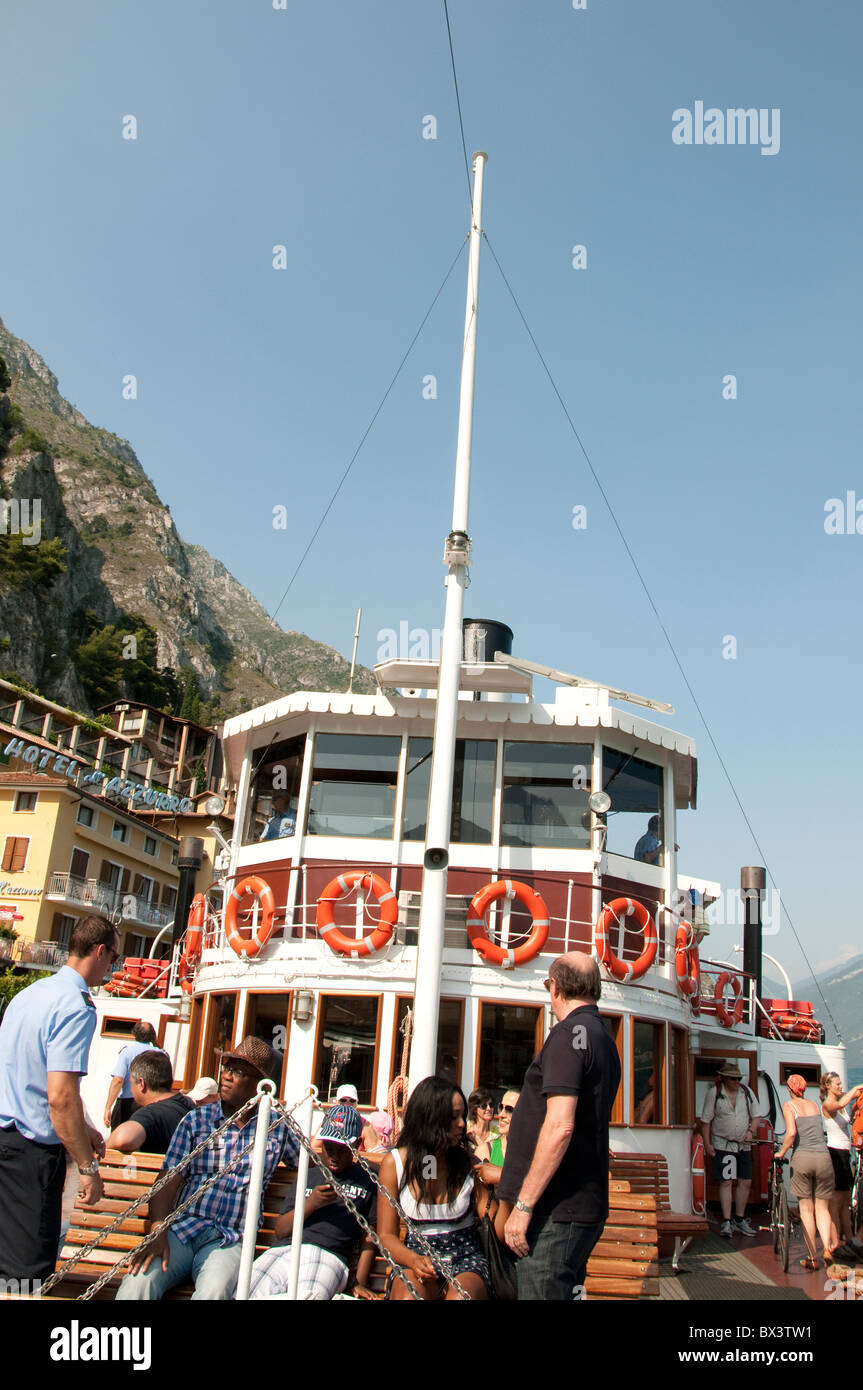 Paddle Steamer ferry on Lake Garda in the north Italian Lakes Stock ...