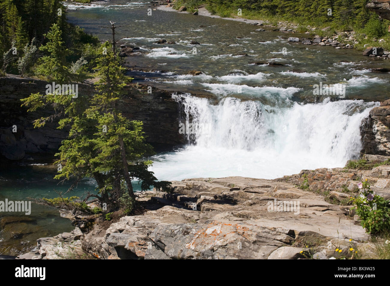 Waterfalls And A Rock Ledge; Alberta, Canada Stock Photo - Alamy
